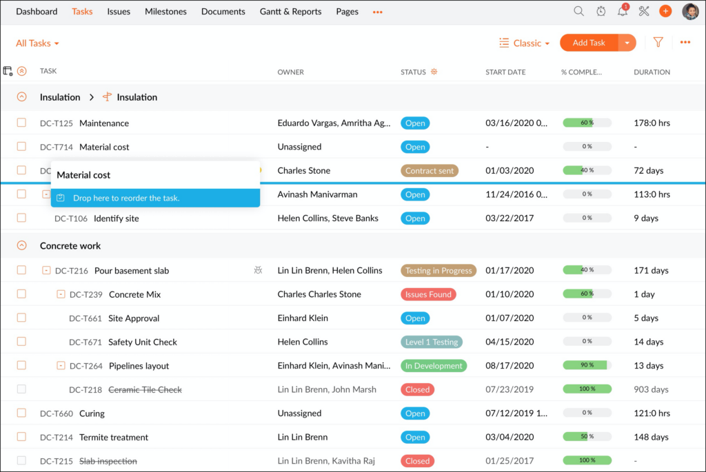 project management systems in Zoho